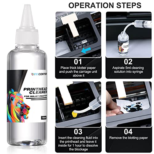 OFFICENTER Compatible Printhead Cleaning Kit for Epson/ HP/ Canon/ Brother ET-2760 ET-4760 ET-2750 ET-2720 ET-3760 ET-2850 ET-2803 6978 7740 8035 8210 8610 8620 6600 Inkjet Printer, 100ML