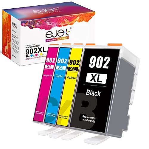 ejet Compatible 902XL Ink Cartridges Replacement for HP 902XL 902 XL HP 902 Ink Cartridges (Newest Chip) for HP Officejet Pro 6968 6978 6962 6958 6954 6960 (1 Black 1 Yellow 1 Magenta 1 Cyan, 4 Pack)