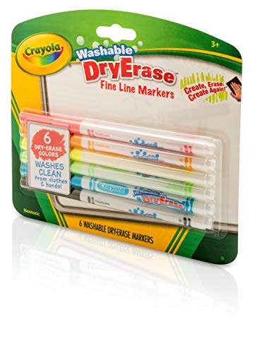 Crayola Dry Erase Markers, Fine Line, Classroom & School Supplies Assorted, 6 Pack