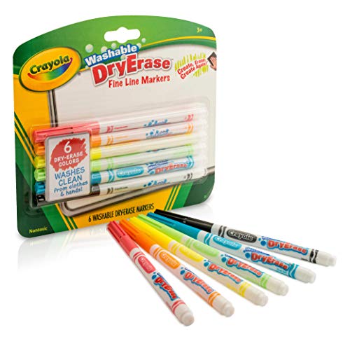 Crayola Dry Erase Markers, Fine Line, Classroom & School Supplies Assorted, 6 Pack