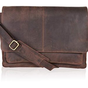 Real Leather Messenger Bag for Men and Women - Laptop Briefcase Bag For College, Office, Adjustable Shoulder Strap Satchel