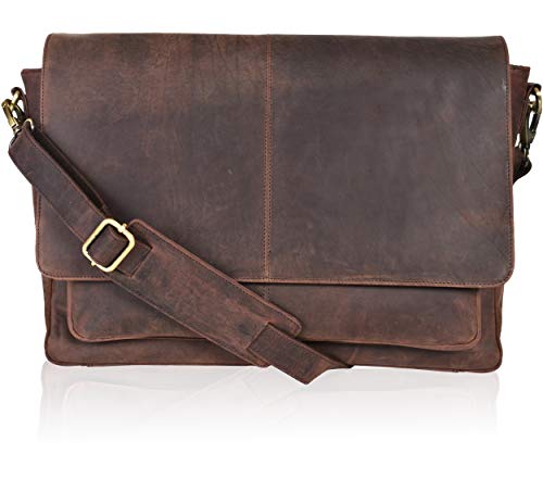 Real Leather Messenger Bag for Men and Women - Laptop Briefcase Bag For College, Office, Adjustable Shoulder Strap Satchel