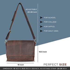 Real Leather Messenger Bag for Men and Women - Laptop Briefcase Bag For College, Office, Adjustable Shoulder Strap Satchel