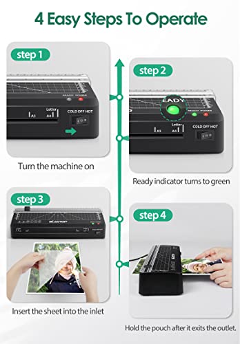 A4 Laminator, 9 inches Laminator Machine Built in Paper Trimmer with 30pcs Thermal Laminating Pouches Sheets, Corner Rounder, 70s Fast Warm-up, Portable Personal Laminator for Home/Office/School