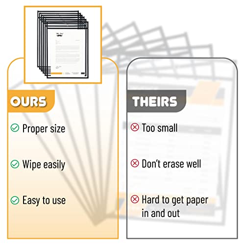 Mr. Pen- Dry Erase Pockets, 6 Pack, 10.2 x 14 Inches, Black, Reusable Plastic Sleeves for Paper, Clear Shop Ticket Holders, Dry Erase Pocket Sleeves, Dry Erase Sleeves, Clear Document Sleeves