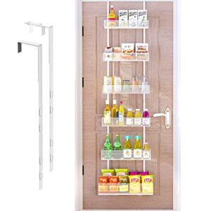 over the door pantry organizer – 6-tier mesh basket hanging & wall mounted pantry door organizer, over the door spice rack with adjustable hooks for kitchen, bathroom, bedroom, storage room (white)