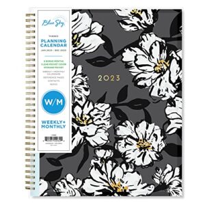 blue sky 2023 weekly and monthly planner, january – december, 8.5″ x 11″, clear pocket cover, wirebound, baccara dark (142082)