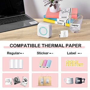 Mini Pocket Sticker Printer, Bluetooth Wireless Portable Mobile Printer Machine Thermal Printer, Pocket Label Receipt Printer Compatible with iOS & Android, and Thermal Printing Paper 2.24X197 inch