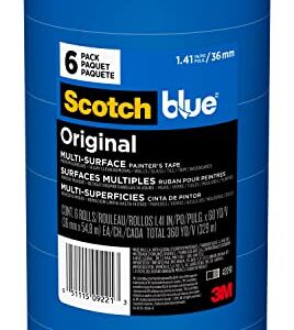 Scotch Original Multi-Surface Painter's Tape,  1.41 inches x 60 Yards (360 Yards Total), 2090, 6 Rolls, Blue, 6 Foot