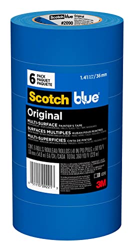 Scotch Original Multi-Surface Painter's Tape,  1.41 inches x 60 Yards (360 Yards Total), 2090, 6 Rolls, Blue, 6 Foot