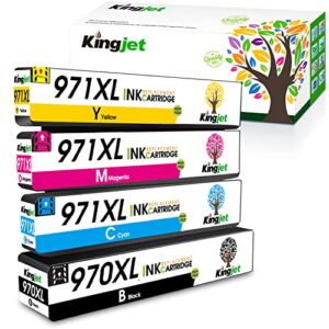 kingjet compatible ink cartridge replacement for hp 970xl 971xl 970 971 work with officejet pro x576dw x451dn x451dw x476dw x476dn x551dw printers, 4 pack (black, cyan, magenta, yellow)