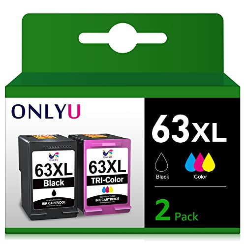 ONLYU Remanufactured Ink Cartridge Replacement for HP Ink 63 63XL 63 XL HP63 HP63XL for HP Envy 4520 4512 4516 OfficeJet 3830 4650 5255 5258 DeskJet 1112 2130 3630 Ink Printer (1 Black 1 Tri-Color)