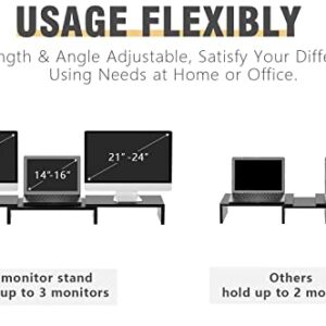 Dual Monitor Stand Riser Office Desktop Organizer Stands for 2 Monitors Length and Angle Adjustable 3 Shelf, Extra Long Multifunctional Stand fit Computer, Laptop, PC, TV, Max 48.2" Length, Black