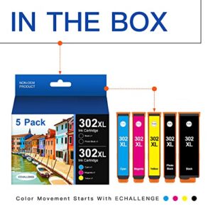 302XL T302XL T302 Remanufactured Ink Cartridges Replacement for Epson 302XL T302 XL Ink Cartridge Combo Pack to use with XP-6000 XP6000 XP-6100 XP6100 Printers (5 Pack)