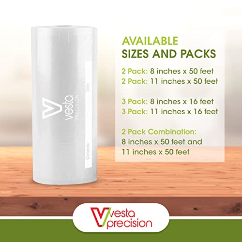 Vesta Vacuum Sealer Bags Rolls | 8"x50' 2 pack | ideal for Food Saver, Seal a Meal | BPA Free, Heavy Duty | Great for food vac storage or sous vide