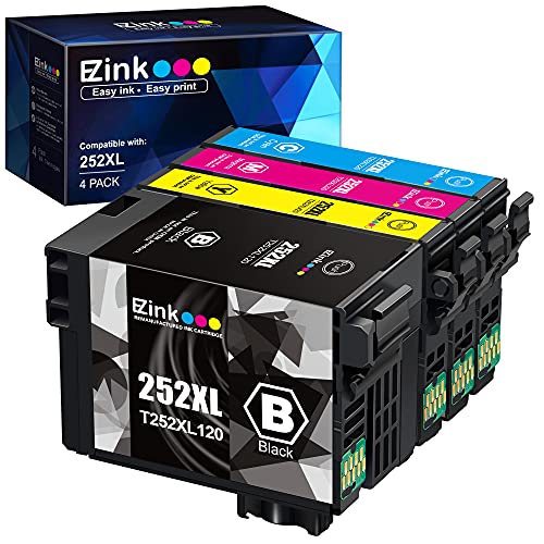 E-Z Ink (TM Remanufactured Ink Cartridge Replacement for Epson 252XL 252 XL T252XL120 to use with Workforce WF-7110 WF-7720 WF-7710 WF-3620 WF-3640 (1 Large Black, 1 Cyan, 1 Magenta, 1 Yellow) 4 Pack