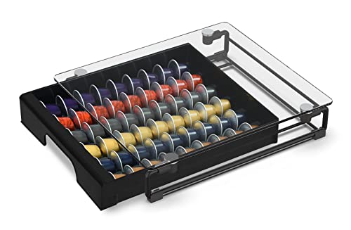 EVERIE Tempered Glass Holder Drawer Compatible with 54 Nespresso Originalline Capsules, Not Compatible with Vertuoline Pods