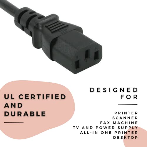 DIGITMON 3 Prong Universal Printer AC Power Cord for Brothers HL-L3270CDW Laser Printer (3 Feet, Black)