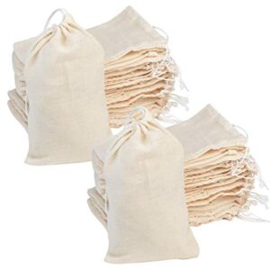 tayfremn 100pcs cotton drawstring bags, reusable muslin bag natural cotton bags with drawstring produce bags bulk gift bag jewelry pouch for party wedding home storage, natural color (4 x 6 inches)