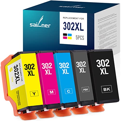 SAILNER 302 Ink Cartridge Remanufactured Ink Cartridge Replacement for Epson 302XL Ink Combo Pack 302 XL T302XL use with Expression Premium XP6100 XP-6100 XP6000 Printer 5 Pack XP-6100 Ink Cartridge