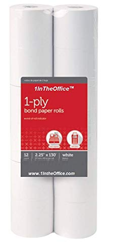 1InTheOffice Adding Machine , Register , and Calculator Rolls 2 1/4" x 130' 1-Ply , 12/Pack ( 130' )