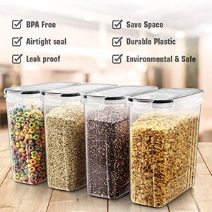 Wildone Cereal Storage Containers Set, Large BPA Free Plastic Airtight Food Storage Containers 4L /135.3oz for Cereal, Flour, Sugar, 6 Piece Set Cereal Dispensers with 20 Labels & Marker, Black