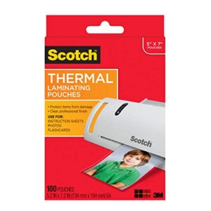 scotch thermal laminating pouches premium quality, 5 mil thick for extra protection, 100 pack photo size laminating sheets, our most durable lamination pouch, 5 x7 inches, clear (tp5903-100)