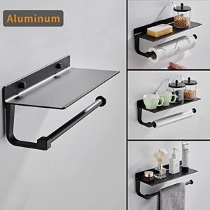 Danpoo Black Paper Towel Holder Wall Mount for Kitchen, Bathroom Paper Towel Holder with Shelf, Aluminum(Matte Black)