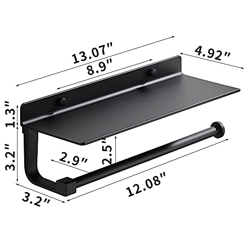 Danpoo Black Paper Towel Holder Wall Mount for Kitchen, Bathroom Paper Towel Holder with Shelf, Aluminum(Matte Black)