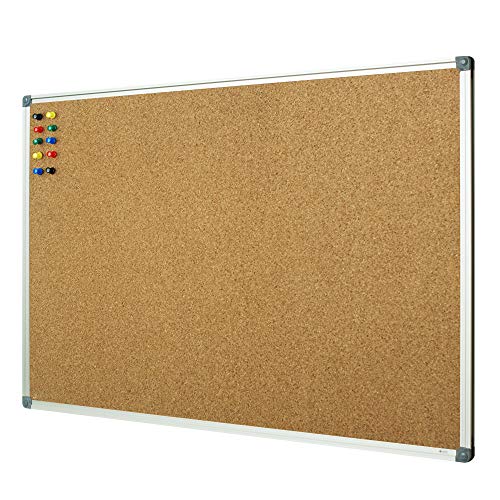 Lockways Cork Board Bulletin Board, Double Sided Corkboard 36" x 24", Wall-Mounted Aluminum Framed Message Presentation Notice Board 3 x 2