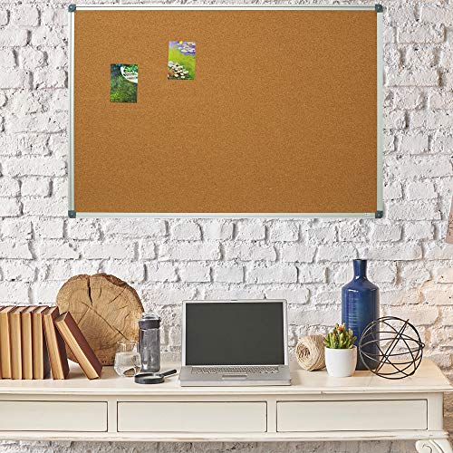 Lockways Cork Board Bulletin Board, Double Sided Corkboard 36" x 24", Wall-Mounted Aluminum Framed Message Presentation Notice Board 3 x 2