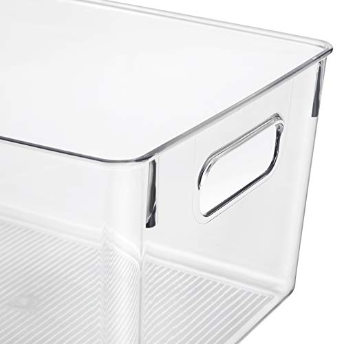 EAMAOTT Clear Plastic Storage Organizer Container Bins with Cutout Handles, Transparent Set of 4, BPA Free, Cabinet Storage Bins for Kitchen Food Pantry Refrigerator Bathroom, 11” x 8” x 6”