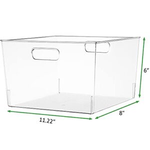 EAMAOTT Clear Plastic Storage Organizer Container Bins with Cutout Handles, Transparent Set of 4, BPA Free, Cabinet Storage Bins for Kitchen Food Pantry Refrigerator Bathroom, 11” x 8” x 6”