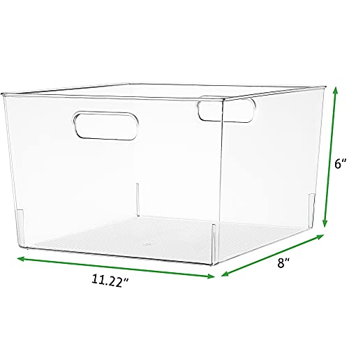 EAMAOTT Clear Plastic Storage Organizer Container Bins with Cutout Handles, Transparent Set of 4, BPA Free, Cabinet Storage Bins for Kitchen Food Pantry Refrigerator Bathroom, 11” x 8” x 6”