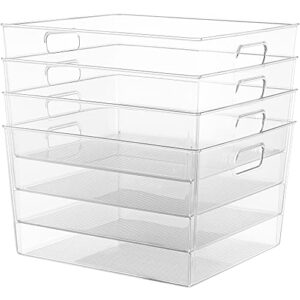 EAMAOTT Clear Plastic Storage Organizer Container Bins with Cutout Handles, Transparent Set of 4, BPA Free, Cabinet Storage Bins for Kitchen Food Pantry Refrigerator Bathroom, 11” x 8” x 6”