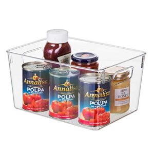 EAMAOTT Clear Plastic Storage Organizer Container Bins with Cutout Handles, Transparent Set of 4, BPA Free, Cabinet Storage Bins for Kitchen Food Pantry Refrigerator Bathroom, 11” x 8” x 6”