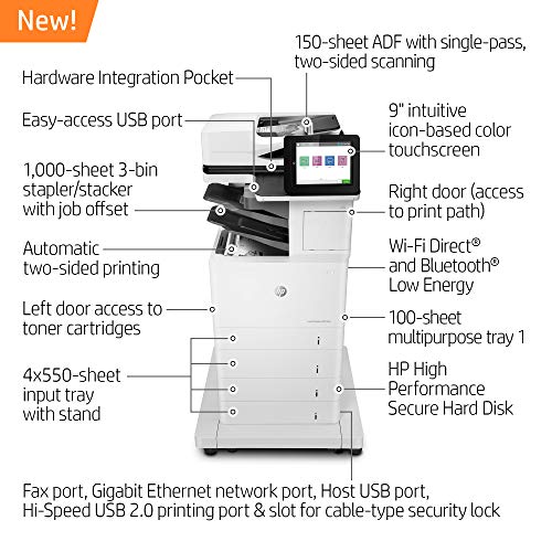 HP LaserJet Enterprise MFP M634z Monochrome All-in-One Printer with built-in Ethernet, 2-sided printing, extra paper trays & 3-bin stapler/stacker (7PS96A)