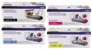 brother tn221bk standard yield black and tn225c, tn225m, tn225y high yield cyan, magenta and yellow toner cartridge set