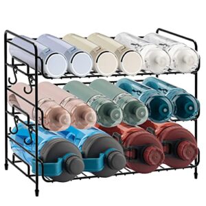 mefirt water bottle organizer, 3-tier water bottle holder for cabinet, stackable water bottle storage rack, soda, can, water bottle organizer for cabinet, kitchen countertops, pantry, fridge (black)