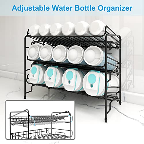 Mefirt Water Bottle Organizer, 3-Tier Water Bottle Holder for Cabinet, Stackable Water Bottle Storage Rack, Soda, Can, Water Bottle Organizer for Cabinet, Kitchen Countertops, Pantry, Fridge (Black)