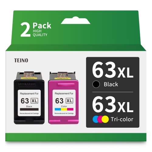 TEINO 63XL Remanufactured Ink Cartridge Replacement for HP 63XL 63 XL use with HP OfficeJet 3830 4650 5255 5258 4655 4652 3833 Envy 4520 4512 DeskJet 1112 3630 3632 2130 (Black Tri-Color, 2-Pack)