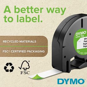 DYMO LT Plastic Labels for LetraTag Label Makers, Black Print on White Labels, 1/2-Inch x 13-Foot Rolls, 3 Count