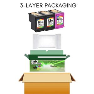 Limeink 3 Remanufactured Ink Cartridge 63XL 63 XL High Yield for HP Envy 4512 4520 Deskjet 3632 2130 2132 1110 3636 3637 1112 3630 3634 OfficeJet 3830 3833 4650 4652 4655 5255 5258 Printer Black Color