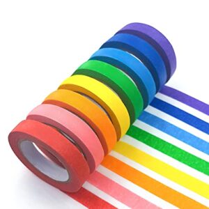 umetdo 8pcs colored masking tape – painters tape, rainbow colors rolls, kids art supplies, great for crafts, labeling, diy decorative, 1/2 inch masking tape- tiny size