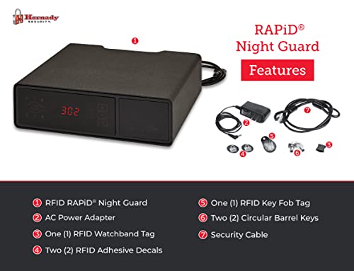 Hornady Rapid Safe Night Guard – Nightstand Gun Safe with RFID Reader, Clock, USB Ports – RFiD Safe for Fast, Multiple Method Entry – Includes Rapid Safe, 3 Methods of Entry and Security Cable