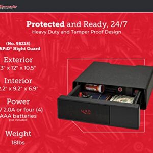 Hornady Rapid Safe Night Guard – Nightstand Gun Safe with RFID Reader, Clock, USB Ports – RFiD Safe for Fast, Multiple Method Entry – Includes Rapid Safe, 3 Methods of Entry and Security Cable