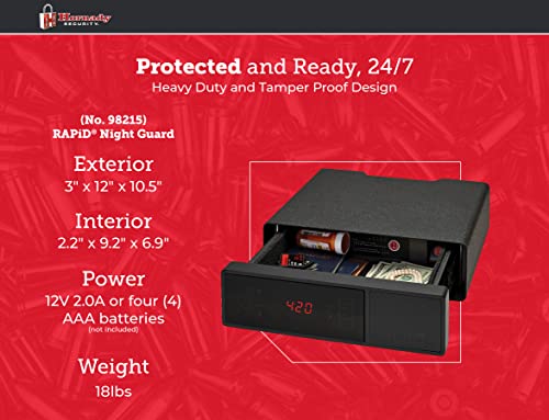 Hornady Rapid Safe Night Guard – Nightstand Gun Safe with RFID Reader, Clock, USB Ports – RFiD Safe for Fast, Multiple Method Entry – Includes Rapid Safe, 3 Methods of Entry and Security Cable