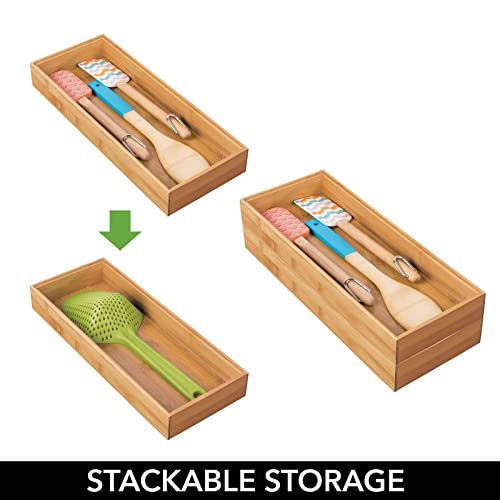 mDesign Wooden Bamboo Drawer Organizer - 15" Long Stackable Storage Box Tray for Kitchen Drawers/Cabinet - Utensil, Silverware, Spatula, and Flatware Holder - Echo Collection - 2 Pack, Natural Wood