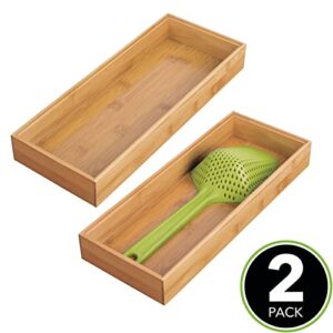 mDesign Wooden Bamboo Drawer Organizer - 15" Long Stackable Storage Box Tray for Kitchen Drawers/Cabinet - Utensil, Silverware, Spatula, and Flatware Holder - Echo Collection - 2 Pack, Natural Wood