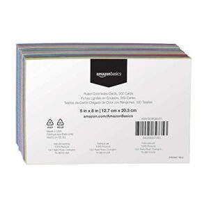 Amazon Basics Ruled Color Index Cards, 5" x 8", 300 Cards